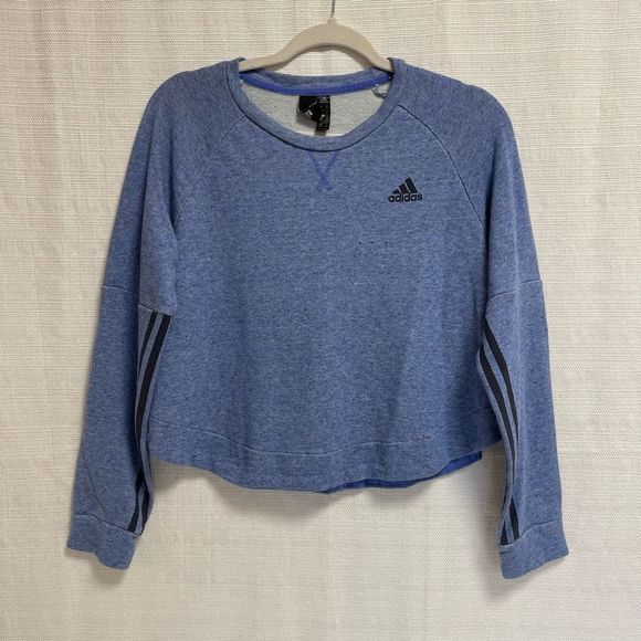 adidas | Sweaters | Blue Adidas Crop Splitside Sweater 3 Stripe Szm ...